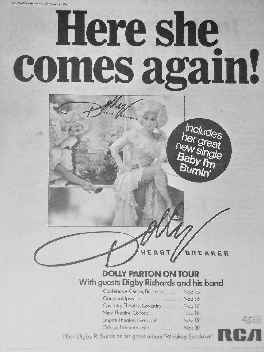 DOLLY PARTON, DIGBY RICHARDS - UK TOUR, STOR TI.. | Köp på Tradera ...