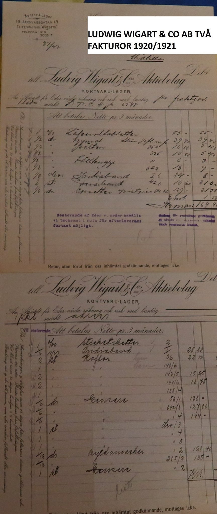 Ludvig Wigart & Co AB Helsingborg Två fakturor .. | Köp på Tradera ...