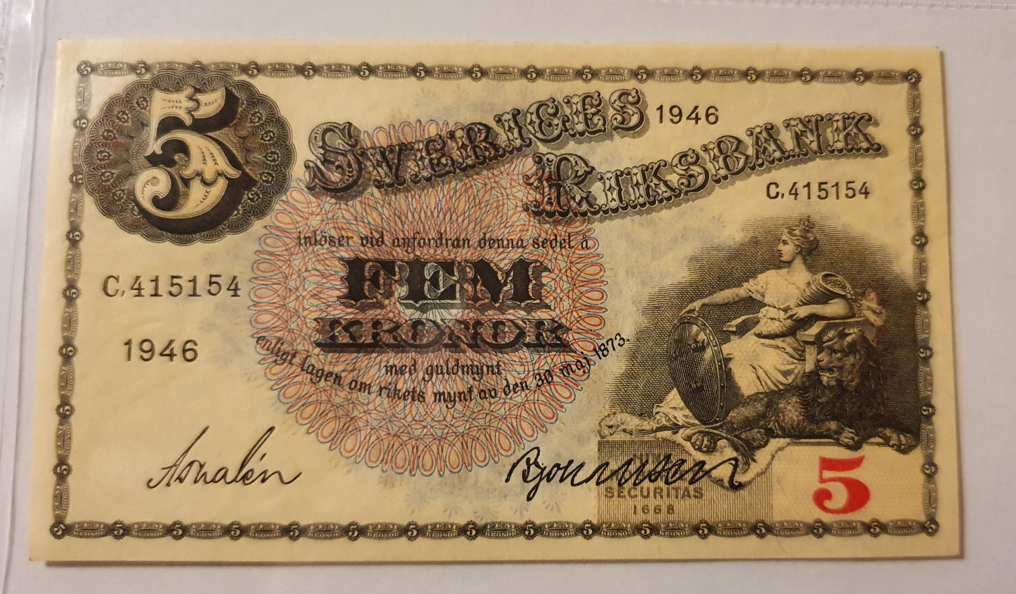 5 kronor sedel 1946 Sverige | Köp på Tradera (529686421)