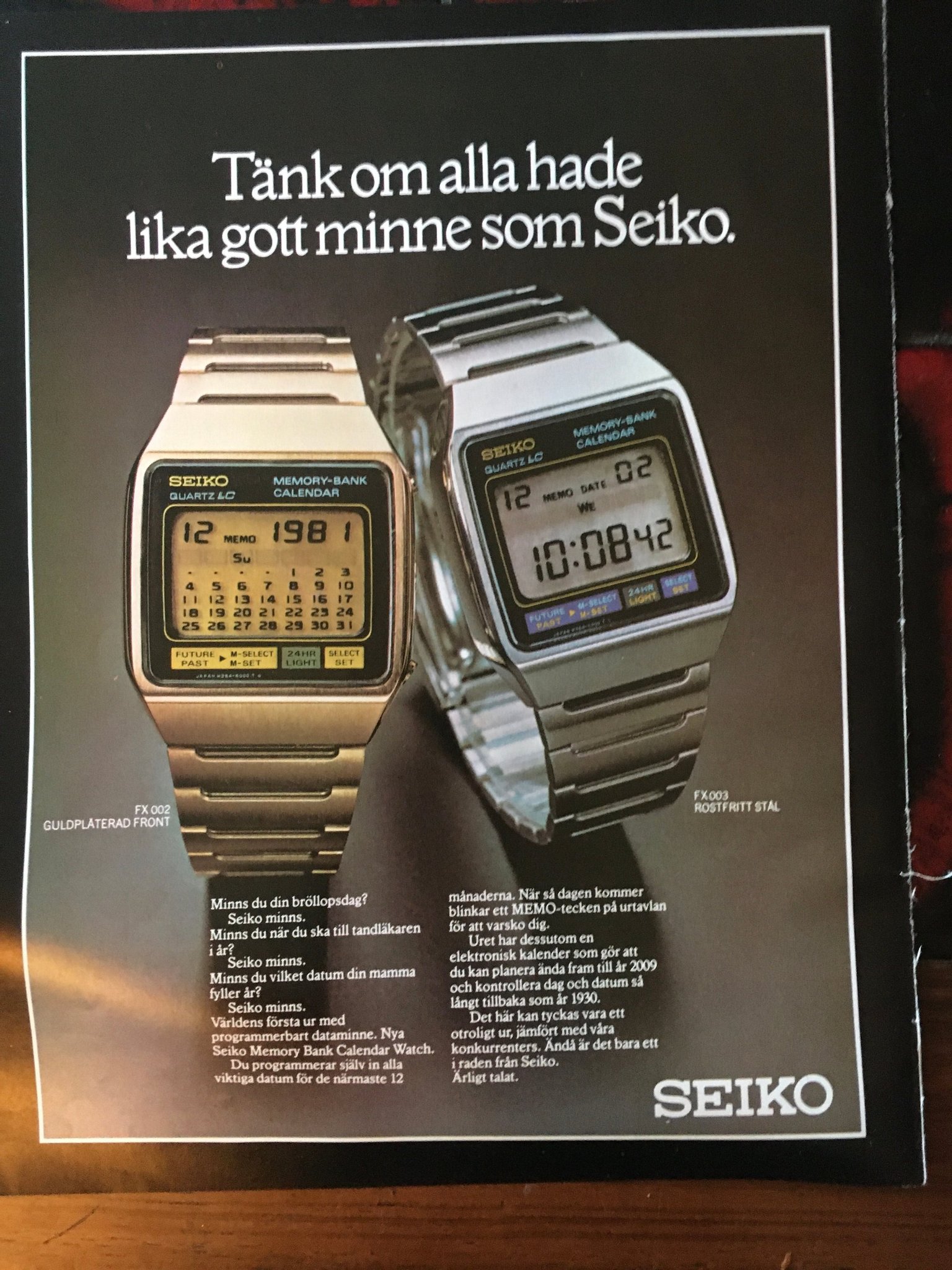 Seiko Memory Bank Calendar Quartz LC annons 1979 | Köp på Tradera ...