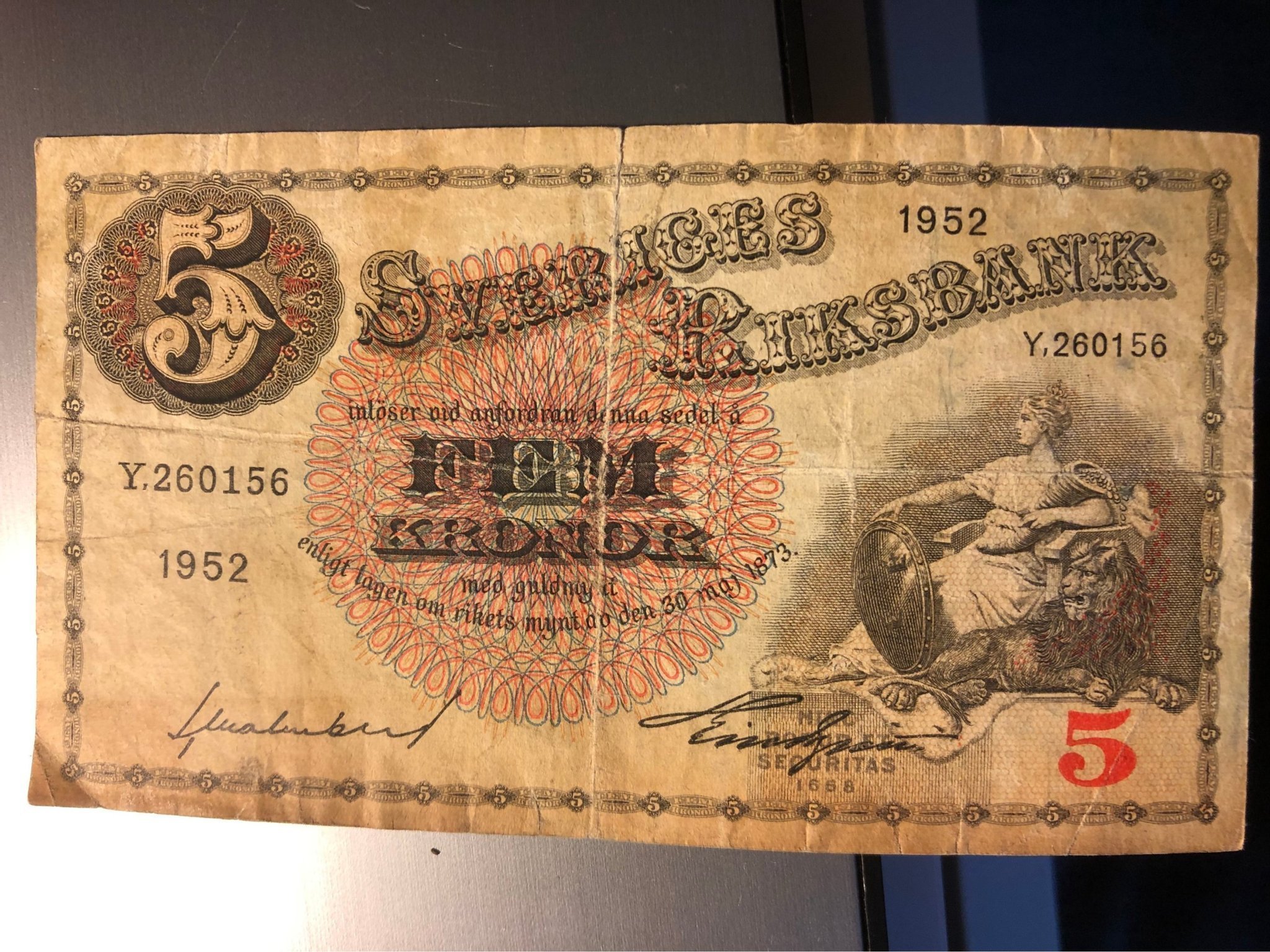 5 kronors sedel 1952. | Köp på Tradera (571697902)