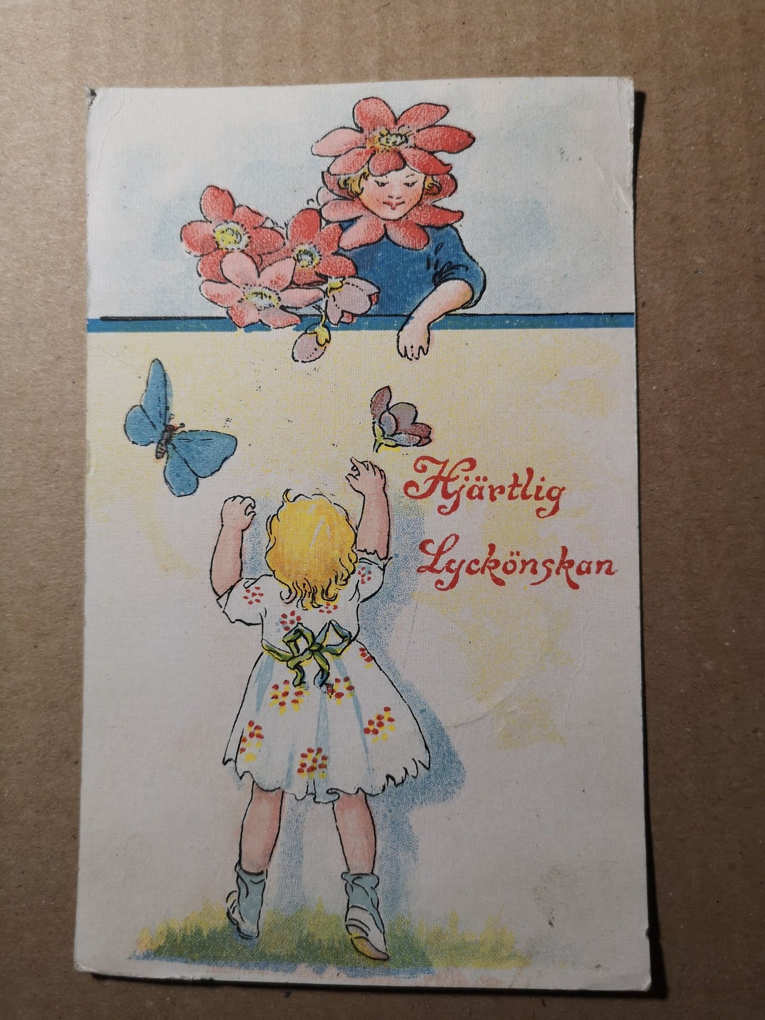 Grattis kort barn med blommor frank 20 tal | Köp på Tradera (525870389)