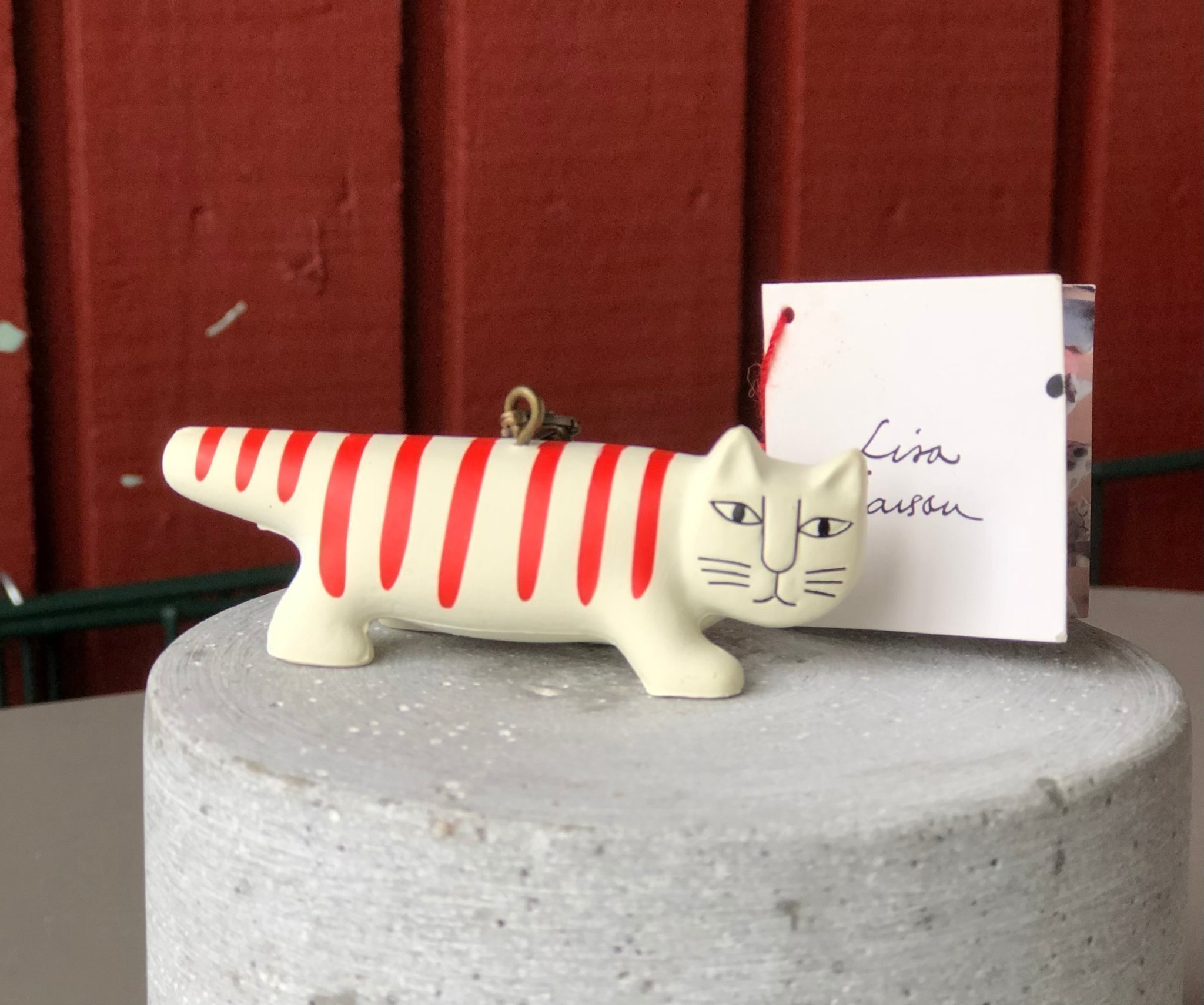 Lisa Larson miniatyr Katt randig röd/vit nyckel.. | Köp på Tradera ...
