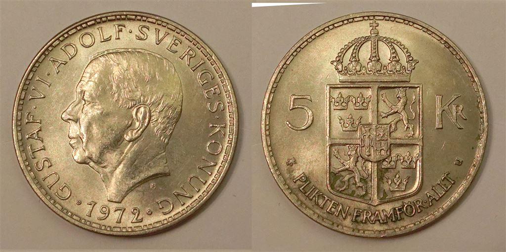 5 kr 1972 "utan strömmar" på Tradera.com - Svenska mynt - Gustaf VI
