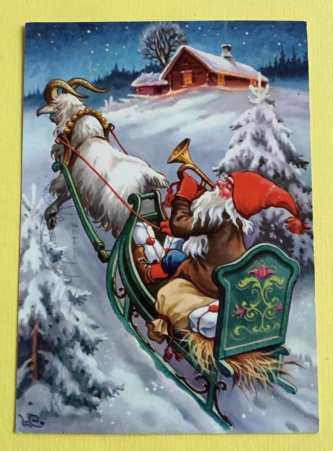 Julkort Tomte trumpet LC Lars Carlsson | Köp på Tradera (647255001)