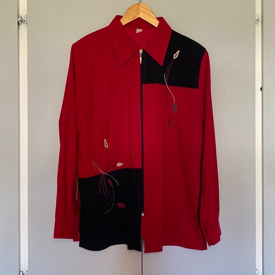 Blus Retro Röd Kofta Vintage 80-tal Jacka Topp | Köp på Tradera (706989662)