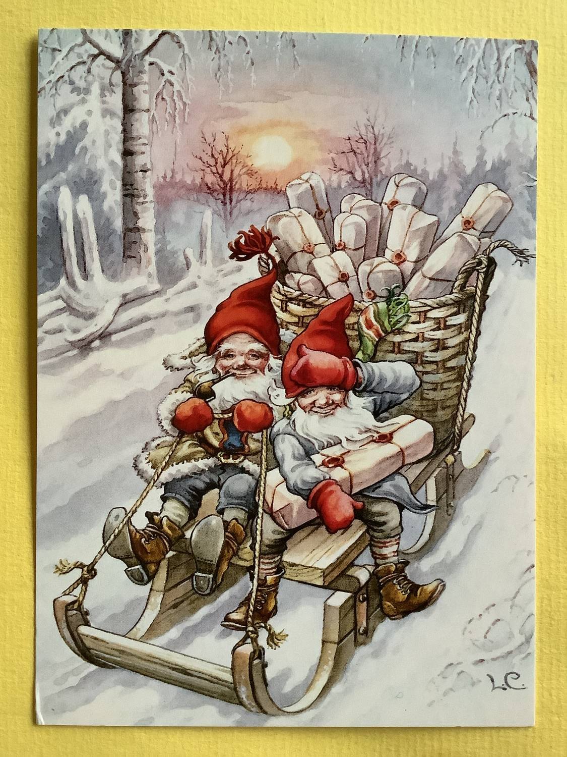 Julkort Tomtar kälke LC Carlsson | Köp på Tradera (612490399)