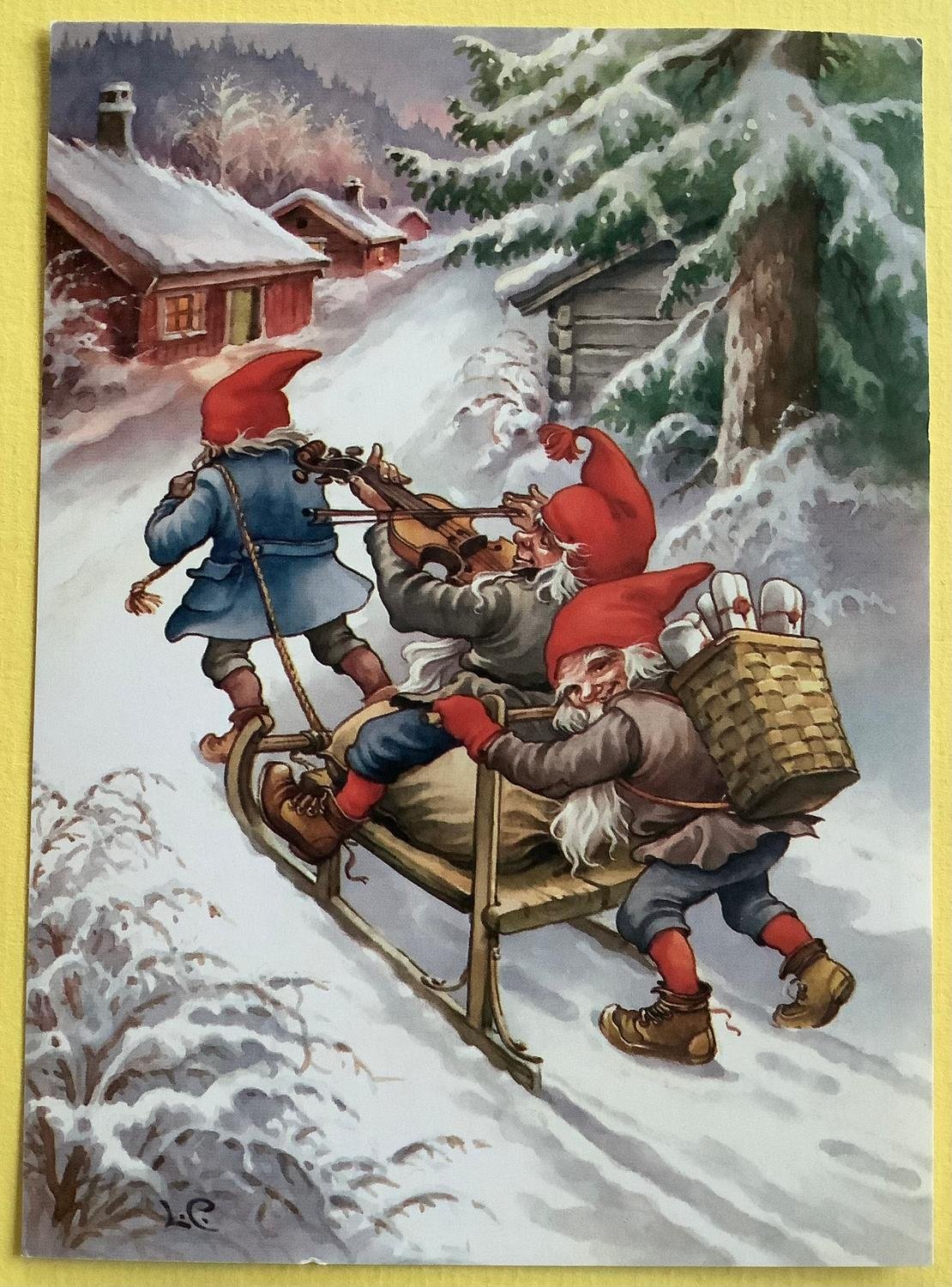 Julkort Tomtar kälke fiol LC Lars Carlsson | Köp på Tradera (647865587)