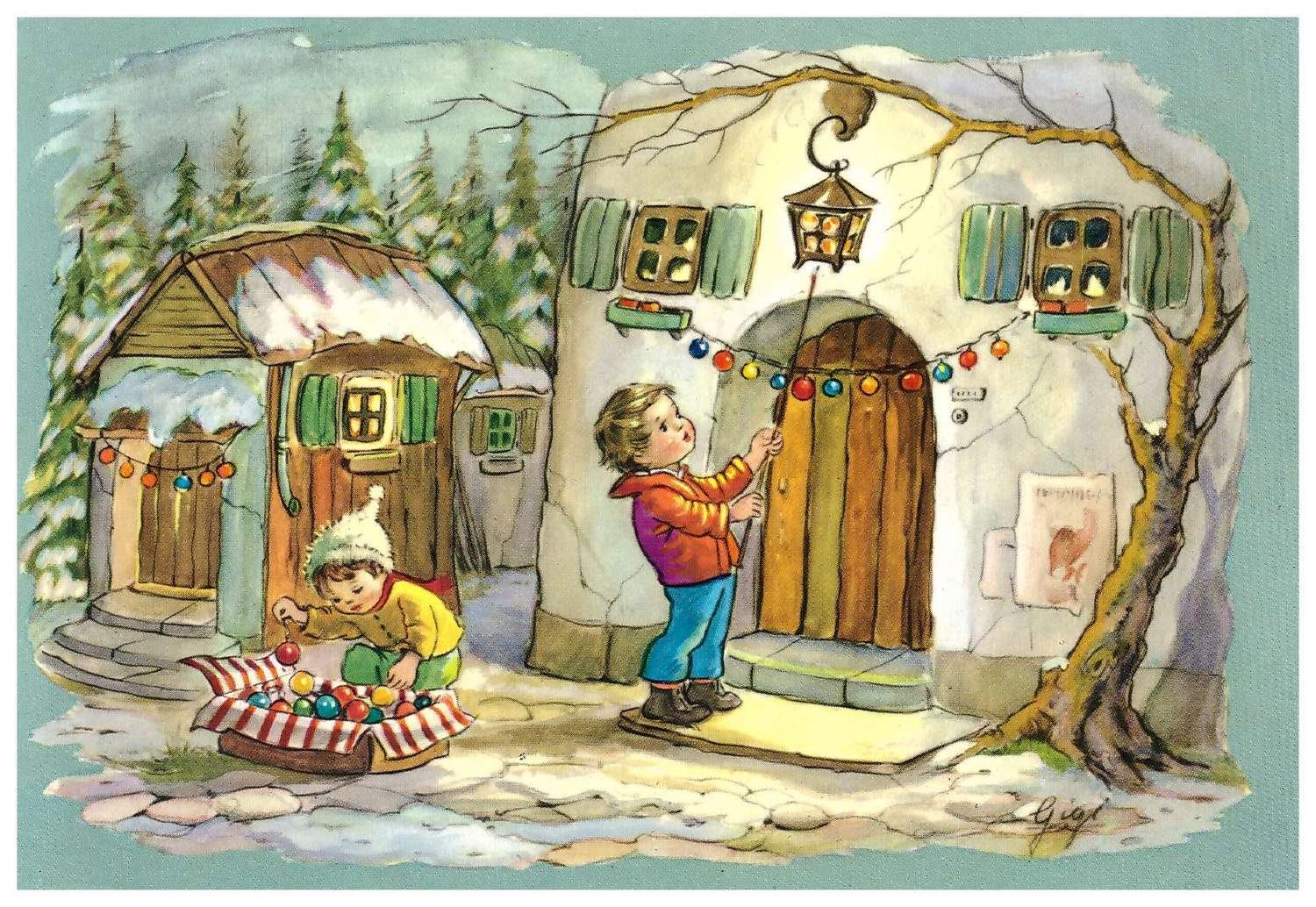 Charmiga tecknade julkort med barn | Köp på Tradera (663615125)