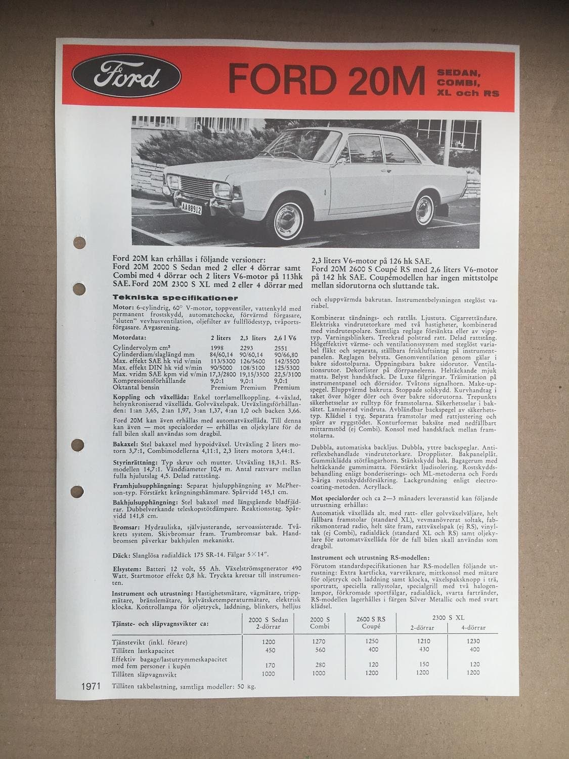 Försäljningsblad / Faktablad FORD Ta.. | Köp från mi_ak på Tradera ...