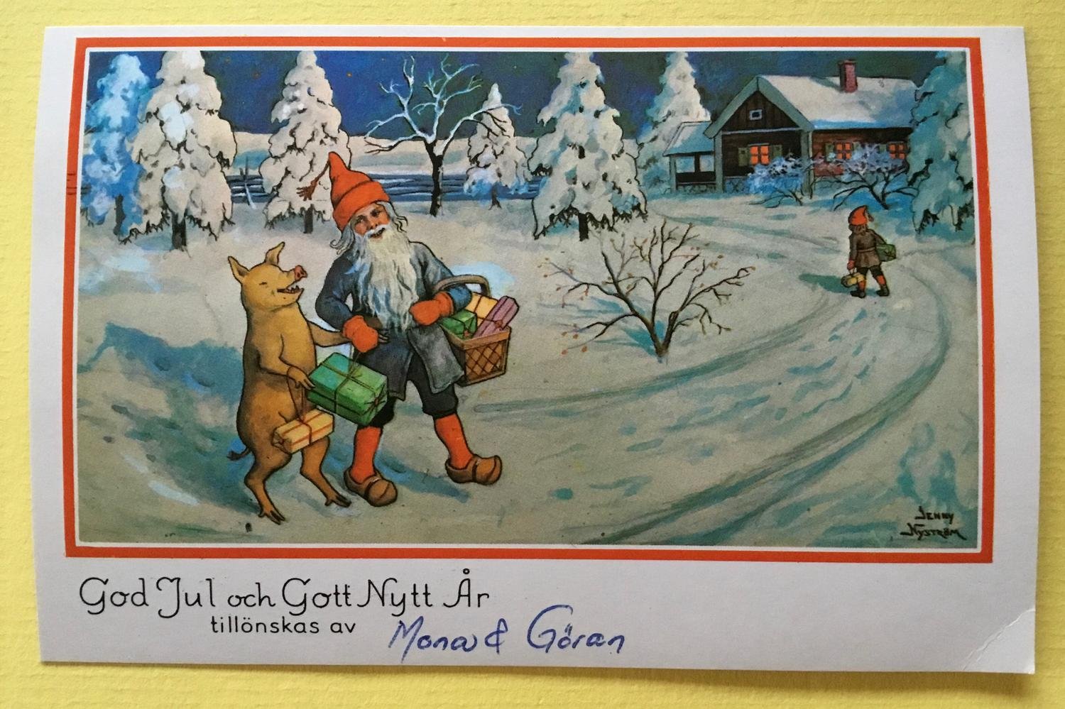 Julkort Tomte glad Gris gamla formatet | Köp på Tradera (522178699)