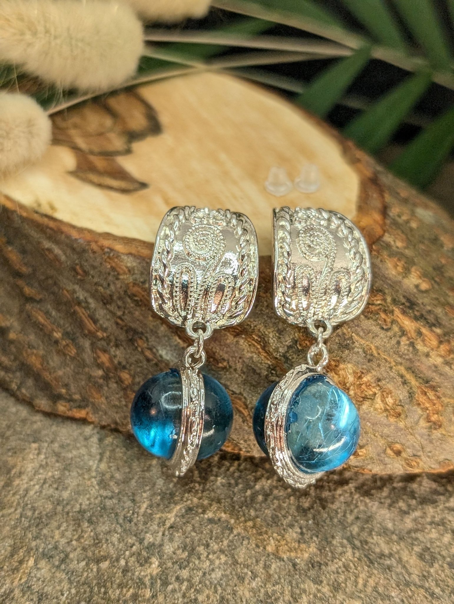 Örhängen studs silver stor blå sten etno elegan.. | Köp på Tradera ...