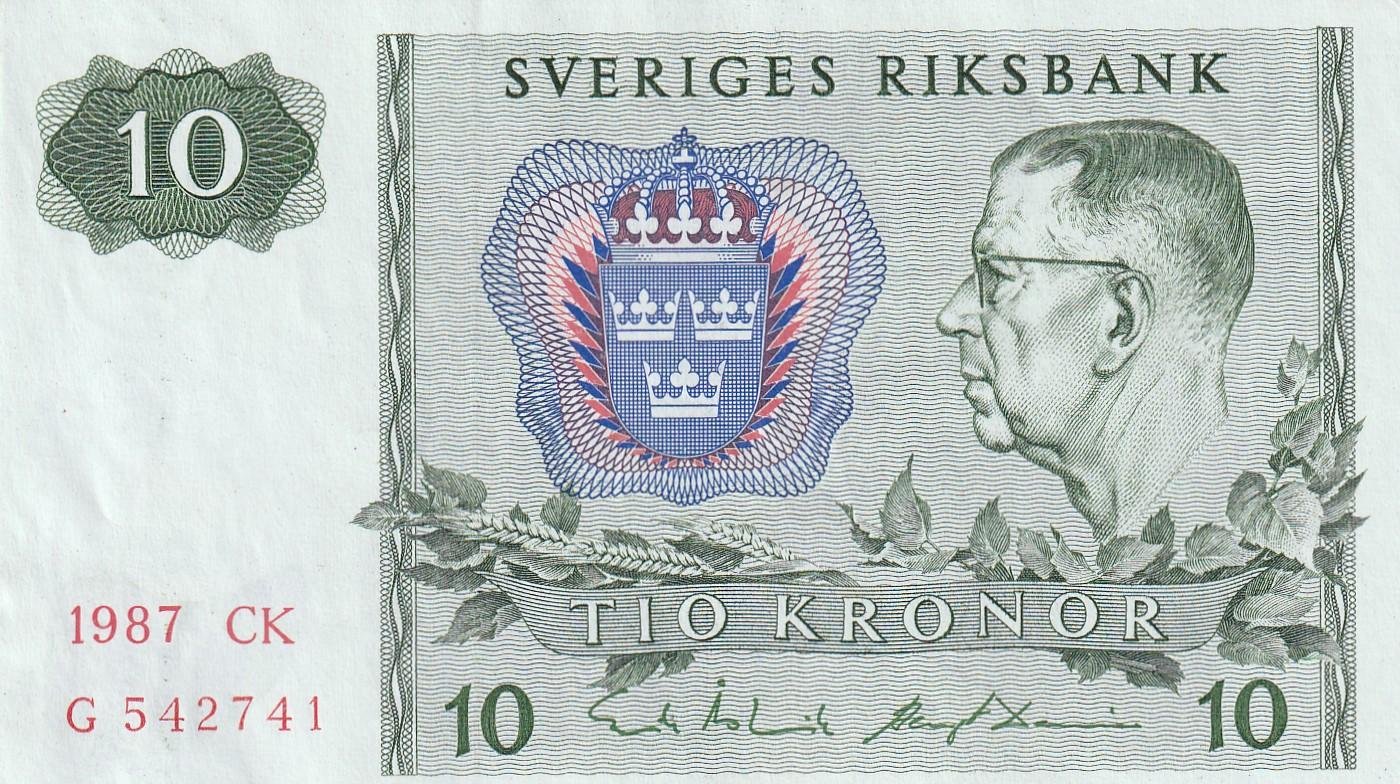 SEDEL 10 KRONOR FRÅN 1987, OVIKT, KVALITET 10 | Köp på Tradera (668185485)