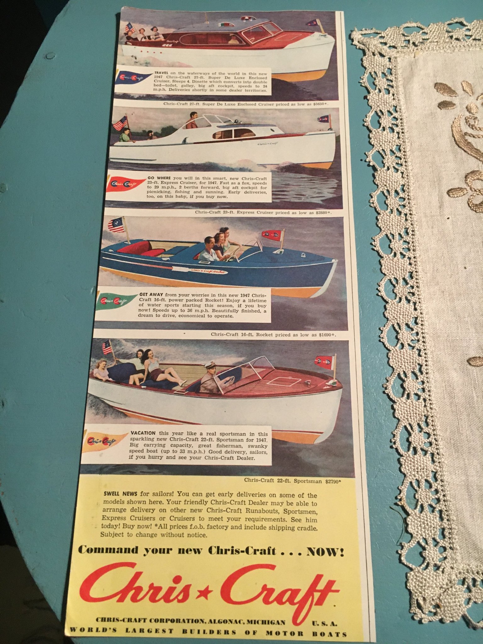 Chris-Craft boats 1947 reklam Annons | Köp på Tradera (680903362)