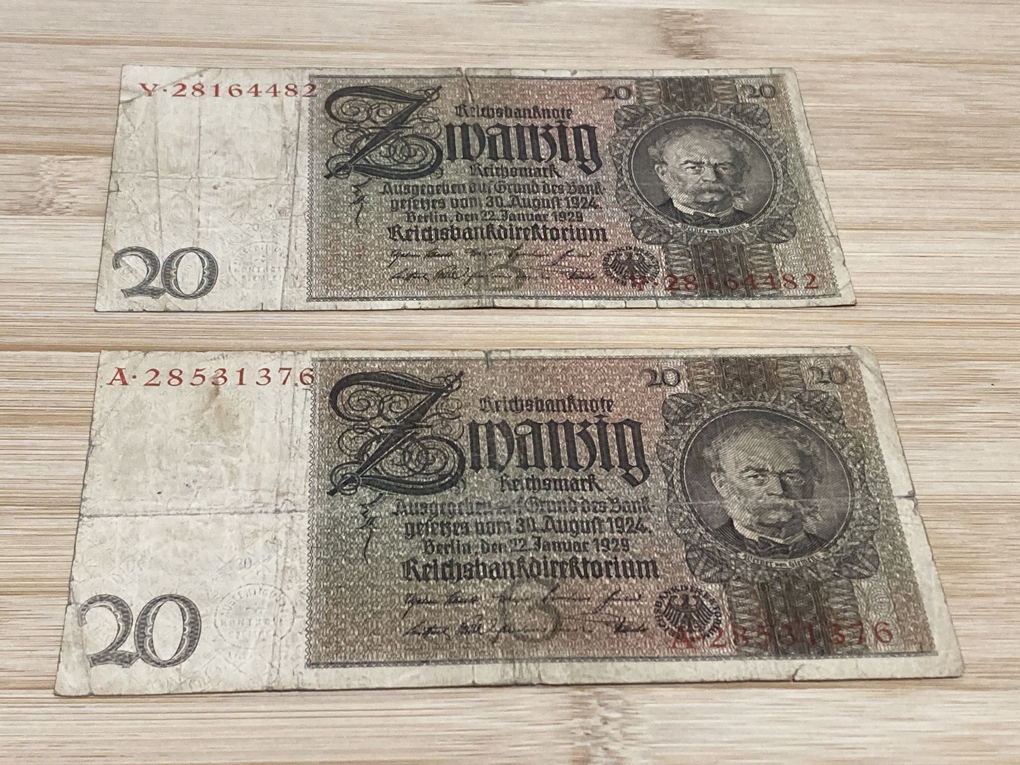 2 gamla tyska sedlar - 20 Mark - Reichsbanknote.. | Köp på Tradera ...