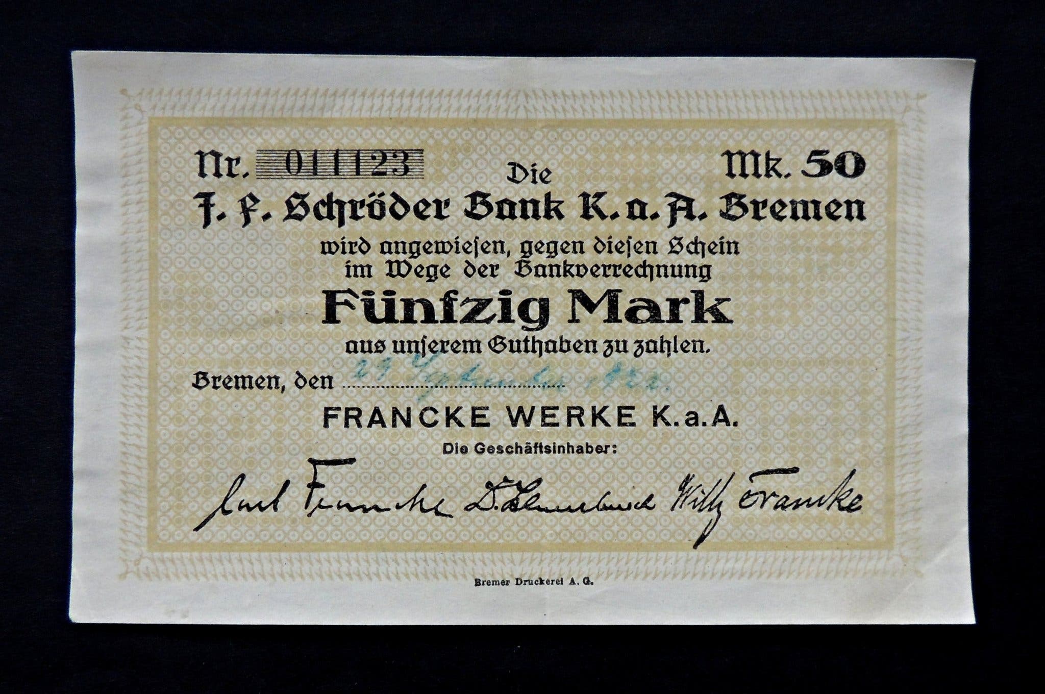 Sedel 50 Mark 1922, Bremen - Tyskland | Köp på Tradera (703164863)