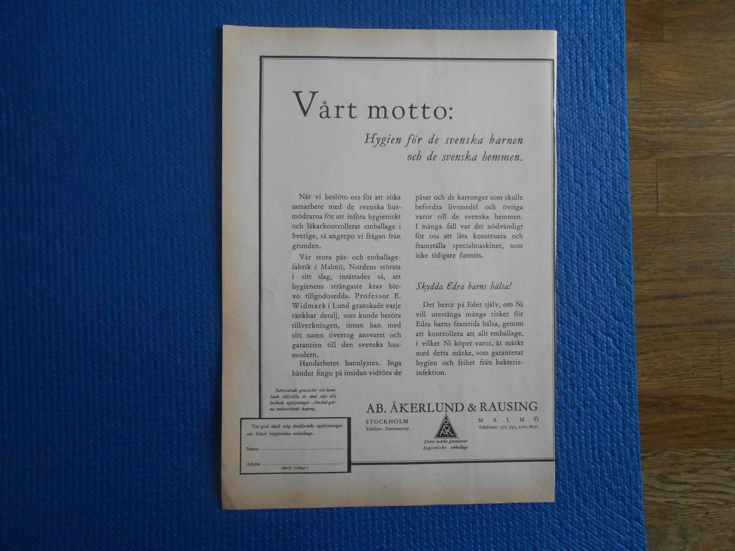 Annons Åkerlund & Rausing med professor Erik Wi.. | Köp på Tradera ...