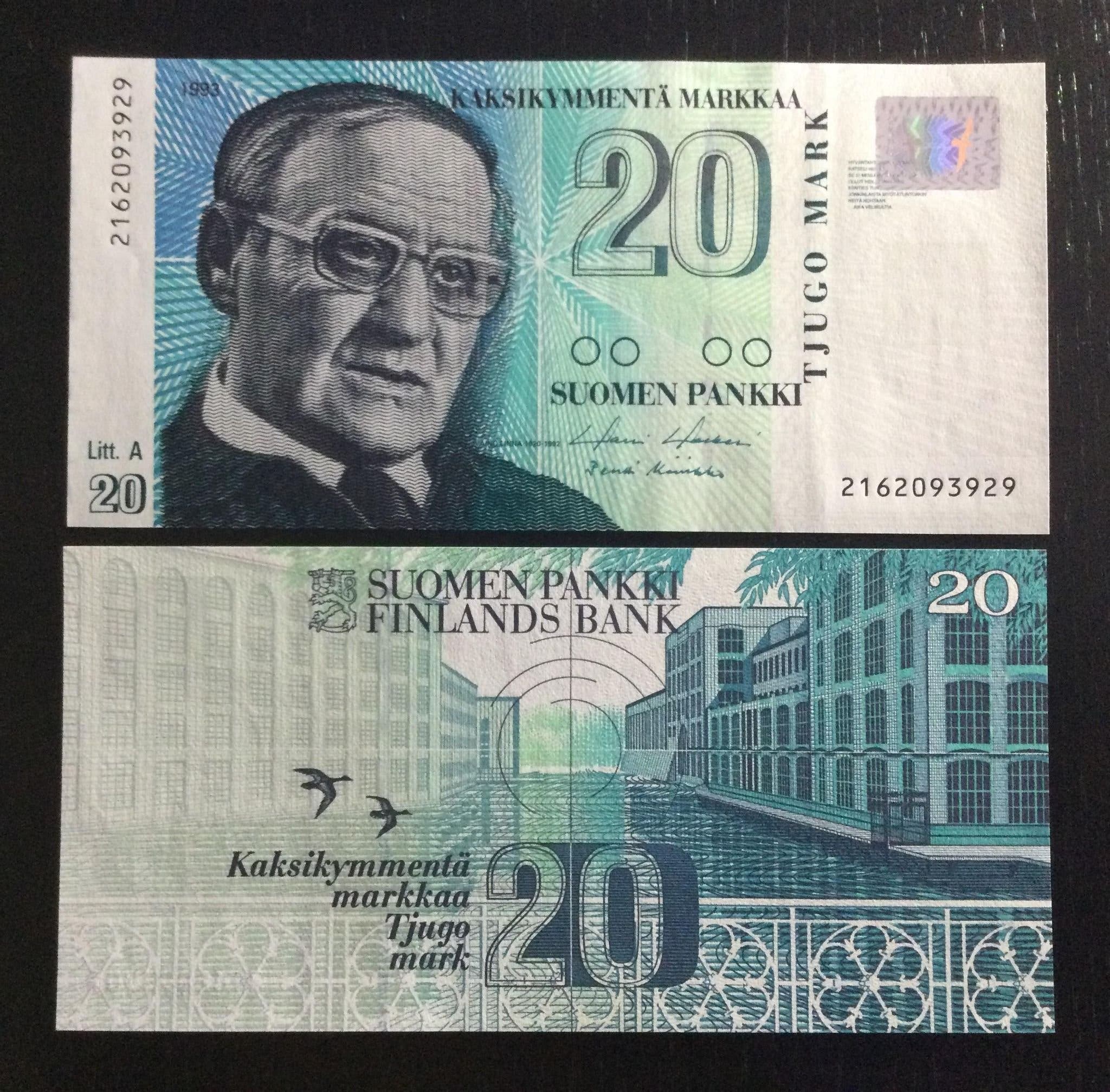 Se produkter som liknar Finland 20 markkaa sedel 1993.. på Tradera ...