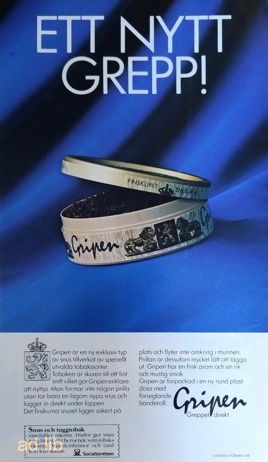 GRIPEN - SNUS, SVENSKA TOBAKS AB, REKLAM TIDNIN.. | Köp på Tradera ...