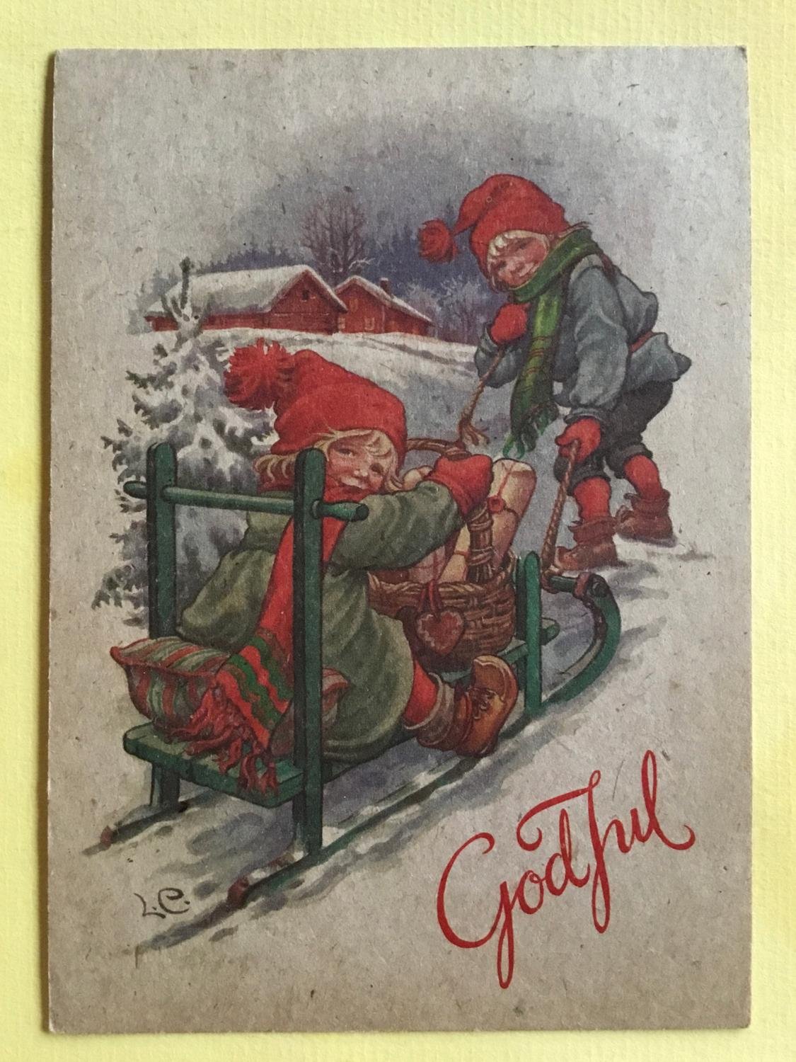 Julkort Barn Kälke LC Lars Carlsson | Köp på Tradera (576721213)