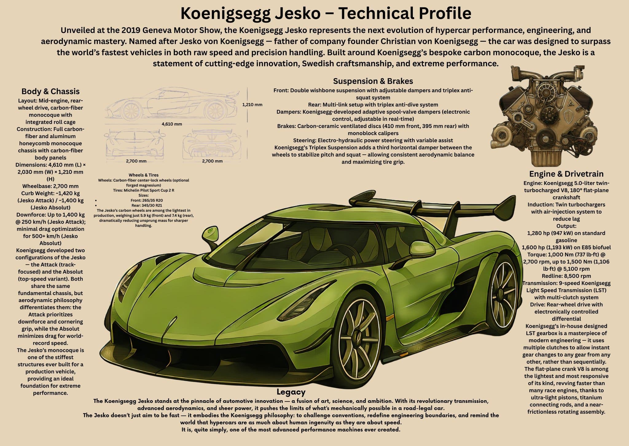 Poster A2 av Koenigsegg Jesko – Technical Profile | Köp på Tradera ...