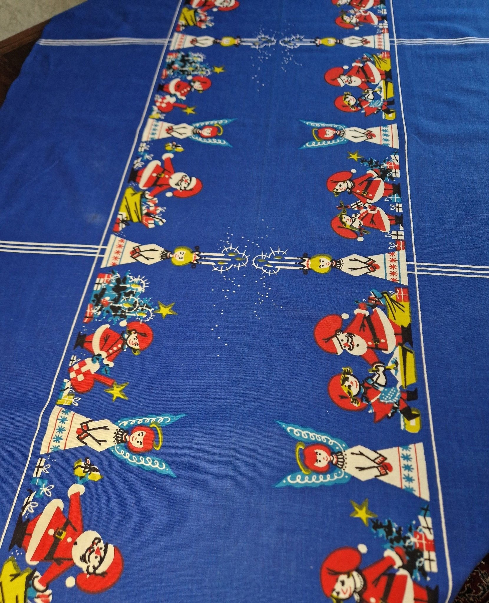 Vacker vintage Julduk med Tomtar och Änglar Luc.. | Köp på Tradera ...