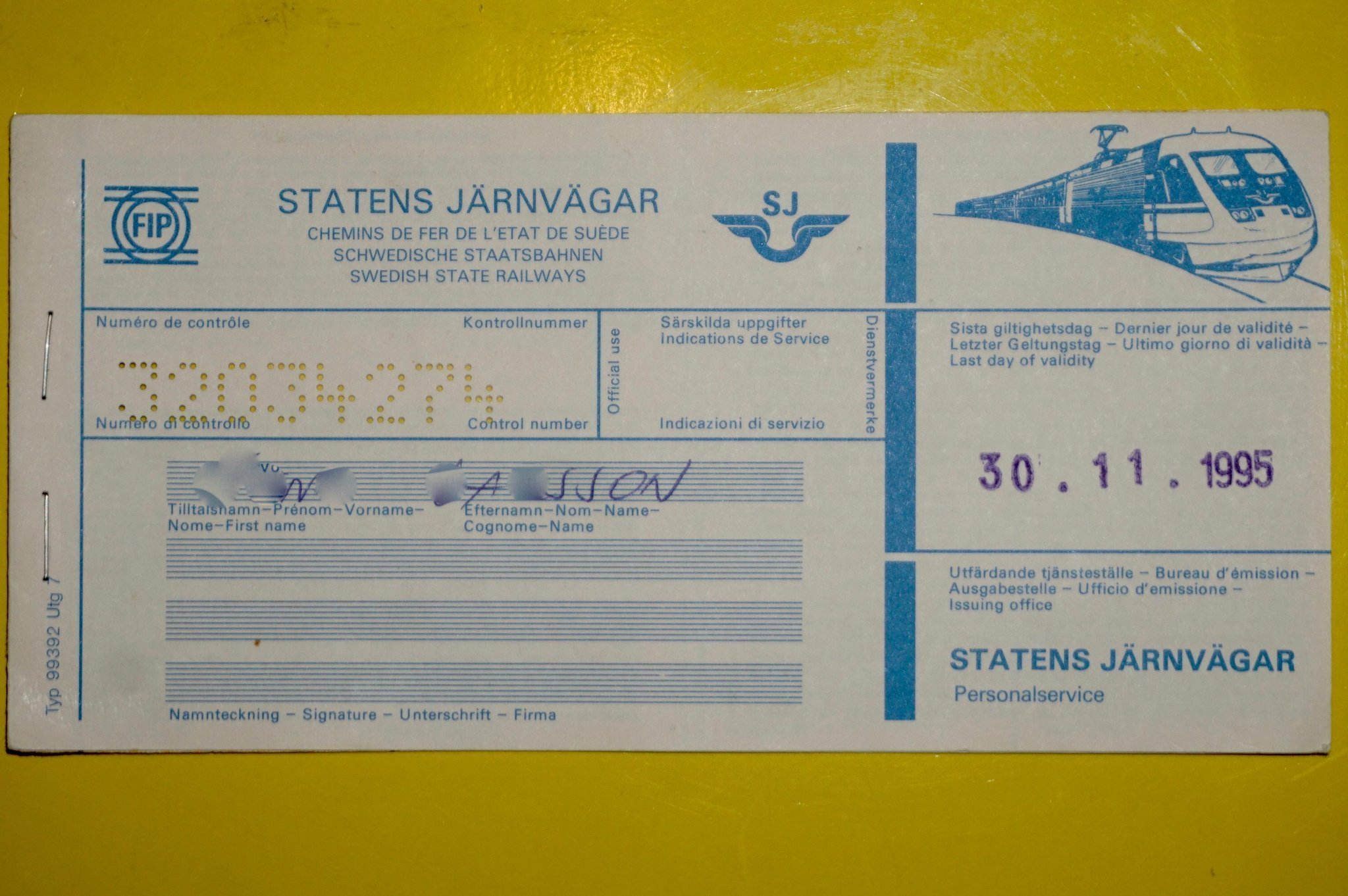 SJ PERSONALBILJETT FRI BILJETT STATENS JÄRNVÄGA.. | Köp på Tradera ...
