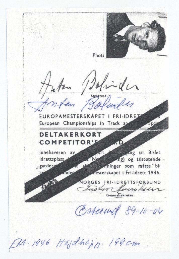 ANTON BOLINDER - Äkta Autograf - EM 1946 Friidr.. | Köp på Tradera ...