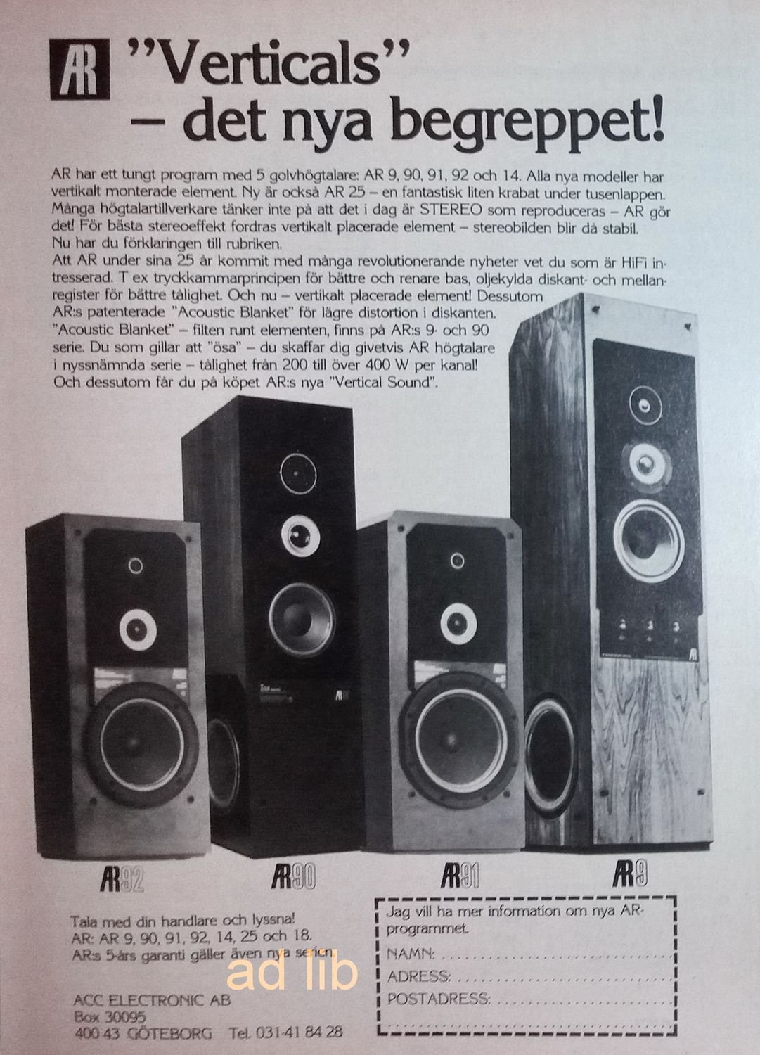 AR HÖGTALARE - ACC ELECTRONIC, HI-FI REKLAM TID.. | Köp på Tradera ...