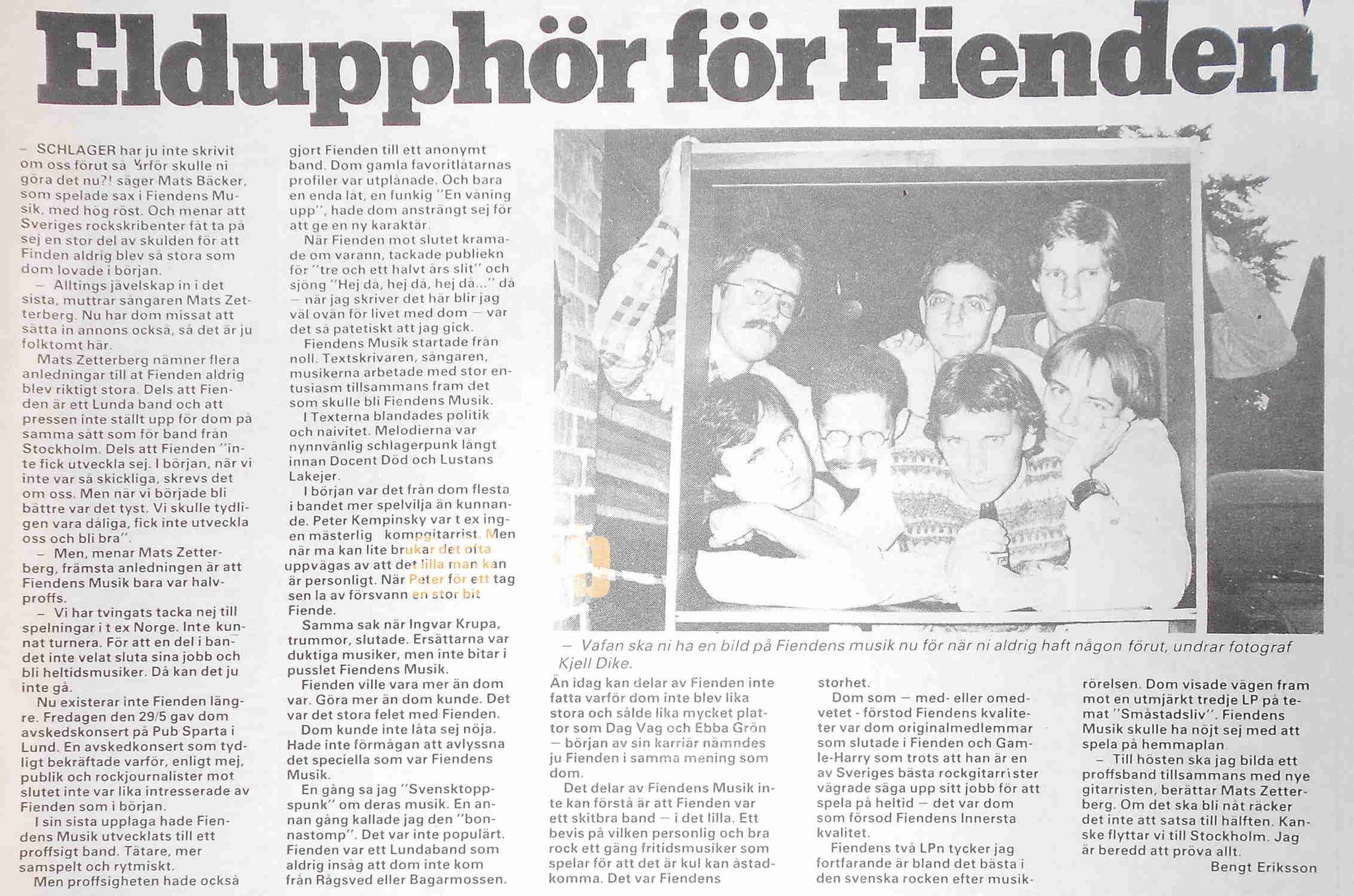 FIENDENS MUSIK - ELD UPPHÖR, TIDNINGSARTIKEL 1981 | Köp på Tradera ...