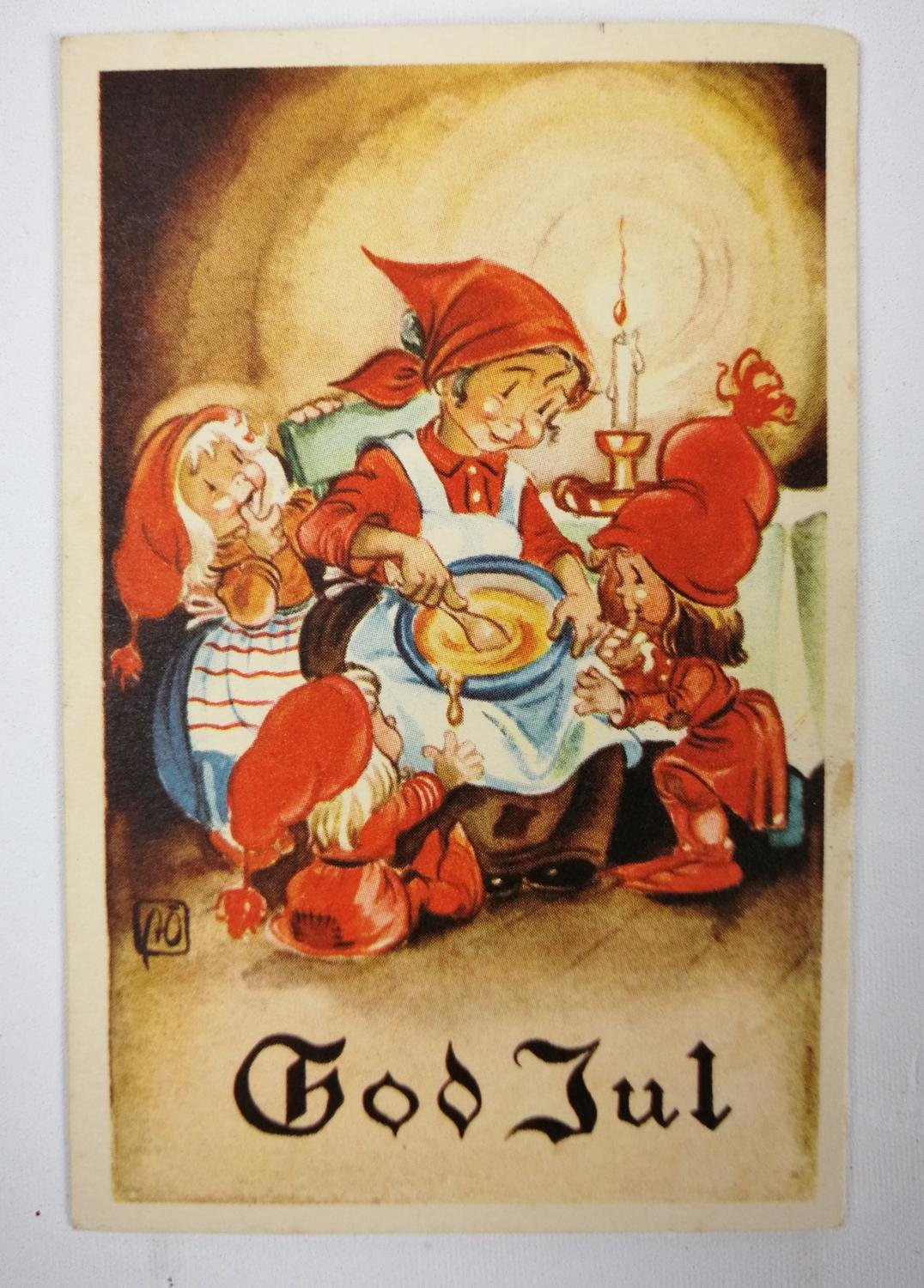 Julkort God Jul Tomtemor vispar i bunken med to.. | Köp på Tradera ...