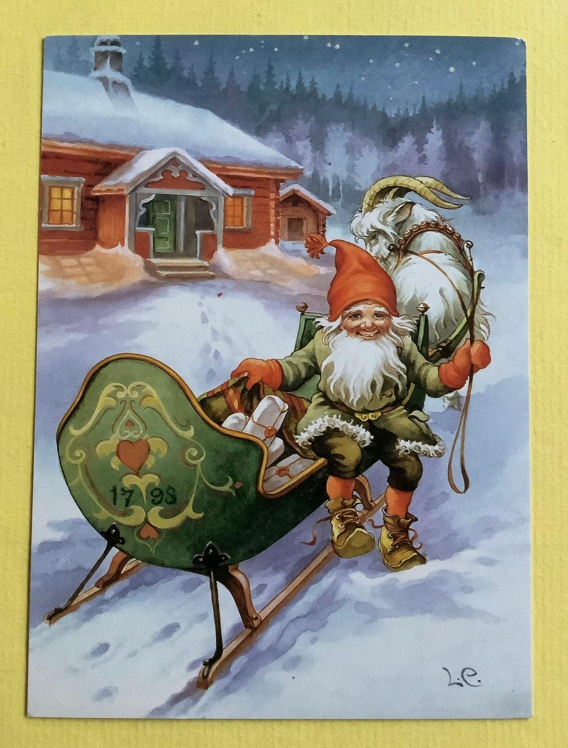 Julkort Tomte släde LC Lars Carlsson | Köp på Tradera (647625312)