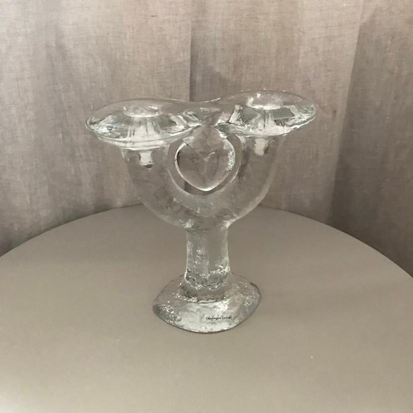 Pukeberg Glasljusstake, tvåarmad, glas, hjärta | Köp på Tradera (595958891)