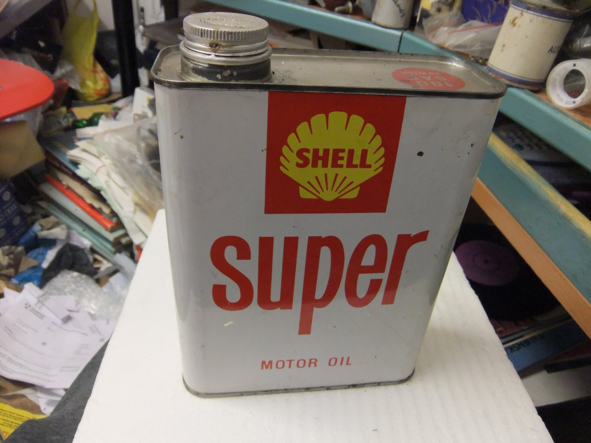 SHELL SUPER 2 LITER OLJEBURK ÖPPNAD TOM GAMMAL FYNDA