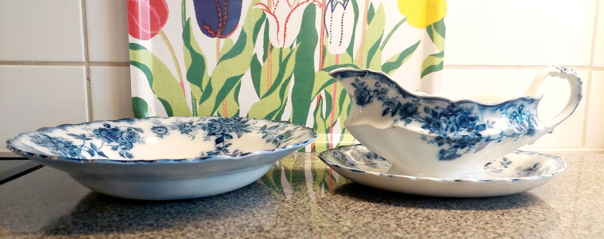 Skål + såskanna Leon J&G Meakin Hanley blå.vit .. | Köp på Tradera ...