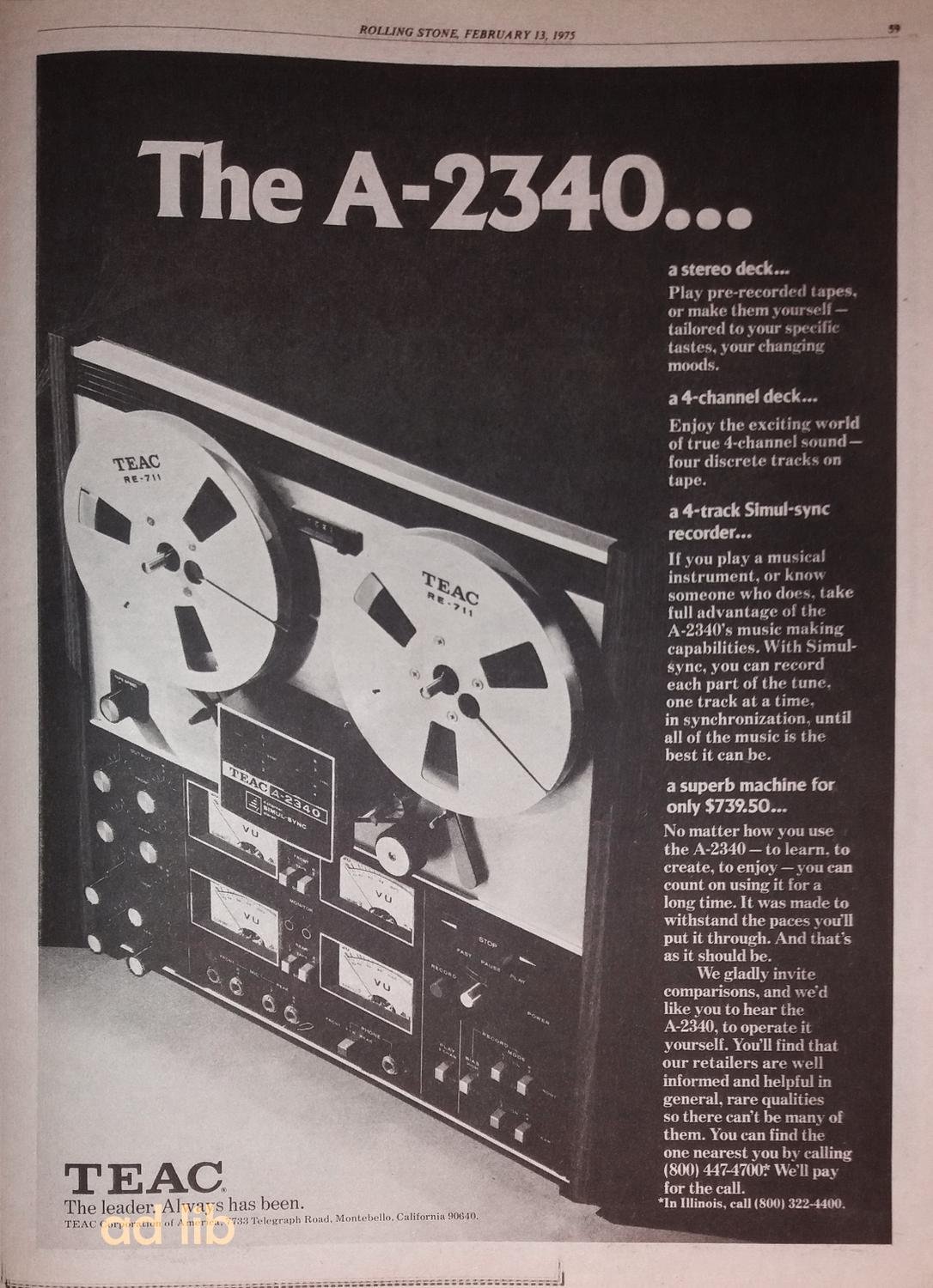 TEAC - TEAC A-2340, STOR REKLAMANNONS, AD 1975 | Köp på Tradera (606500453)