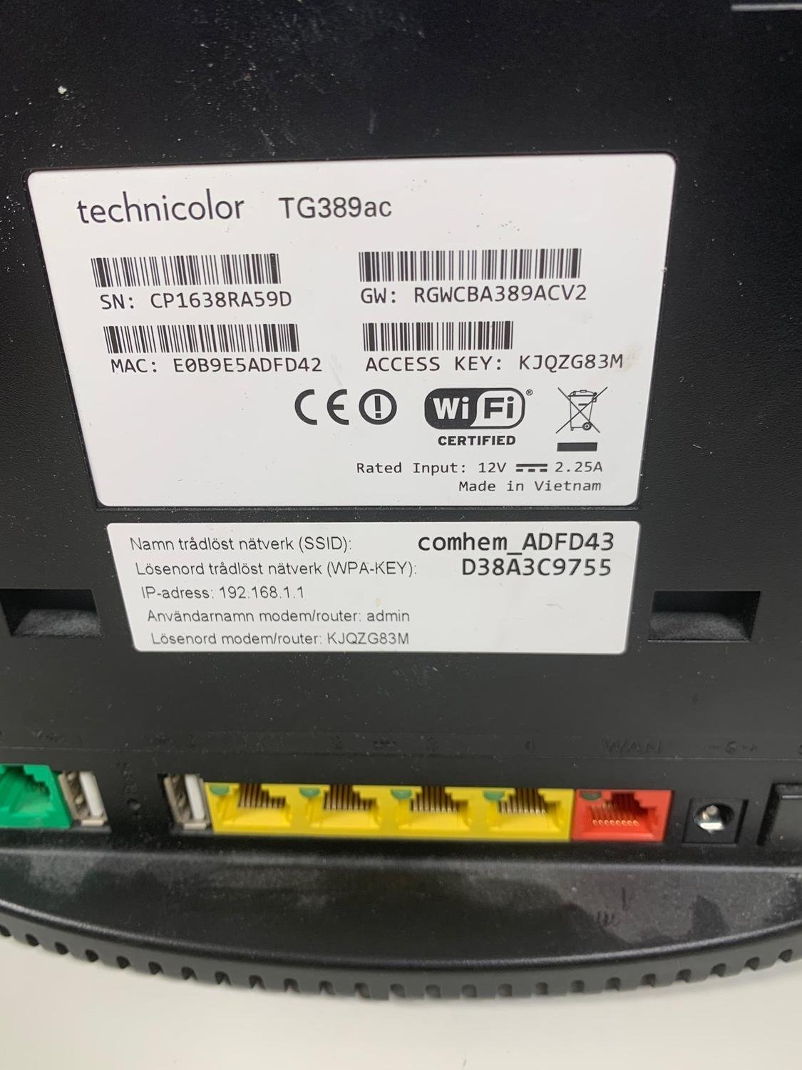 Technicolor TG389AC Trådlös Router Wireless | Köp på Tradera (608123660)