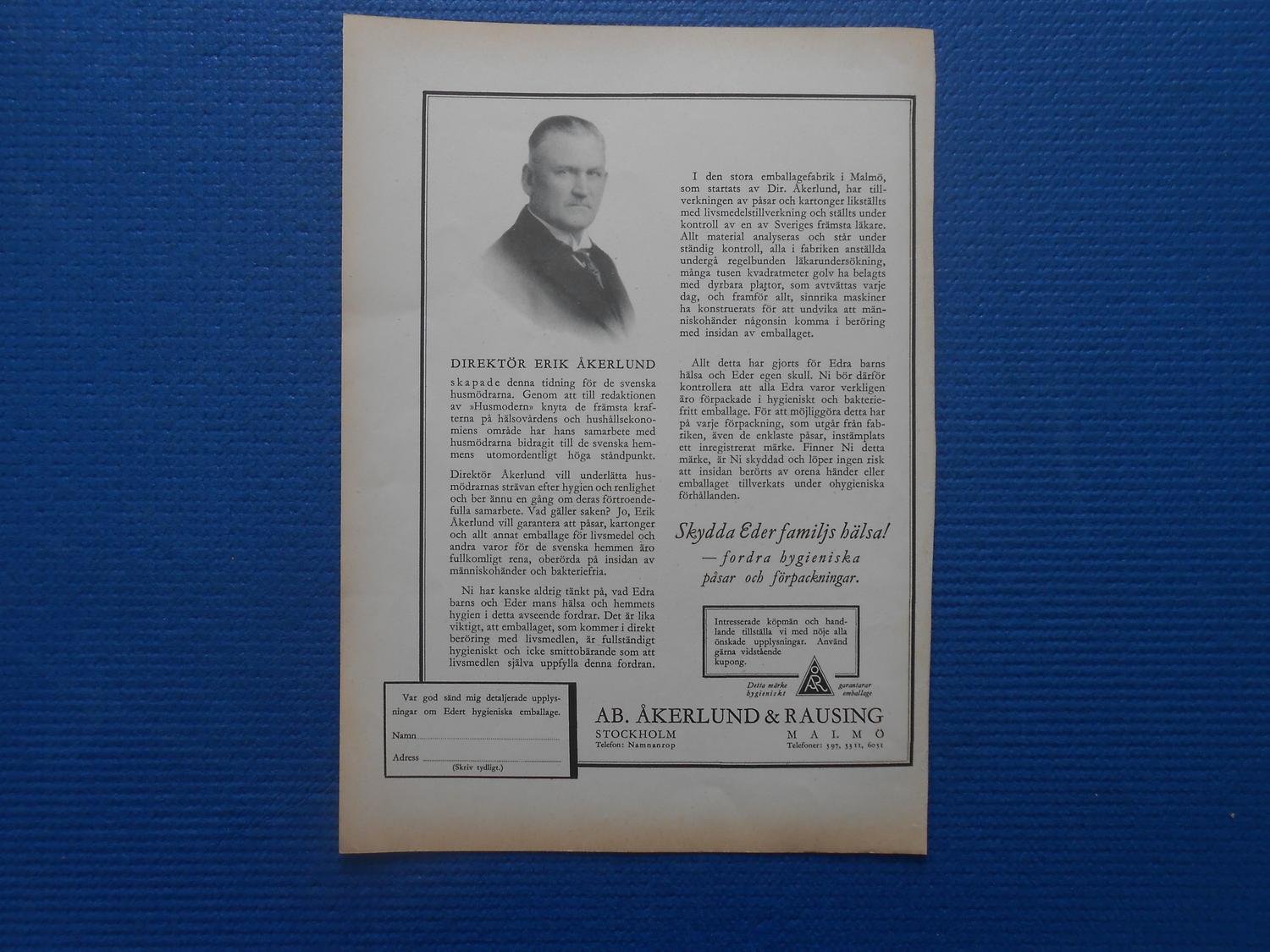 Annons AB Åkerlund & Rausing med direktör Erik .. | Köp på Tradera ...