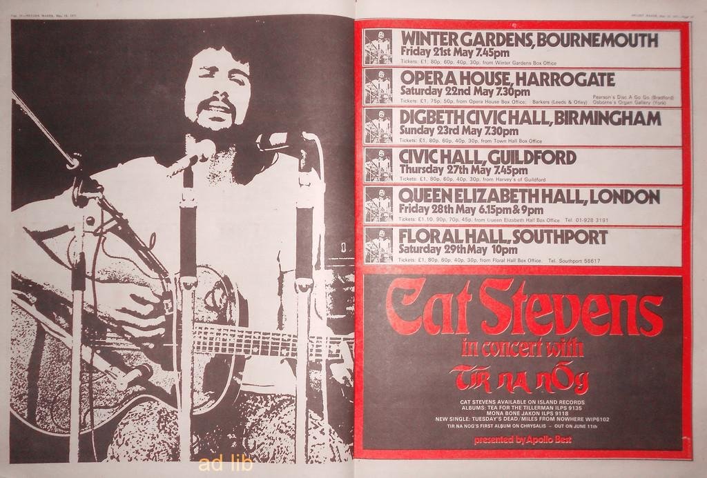 CAT STEVENS - IN CONCERT, POSTER TIDNINGSANNONS.. | Köp på Tradera ...