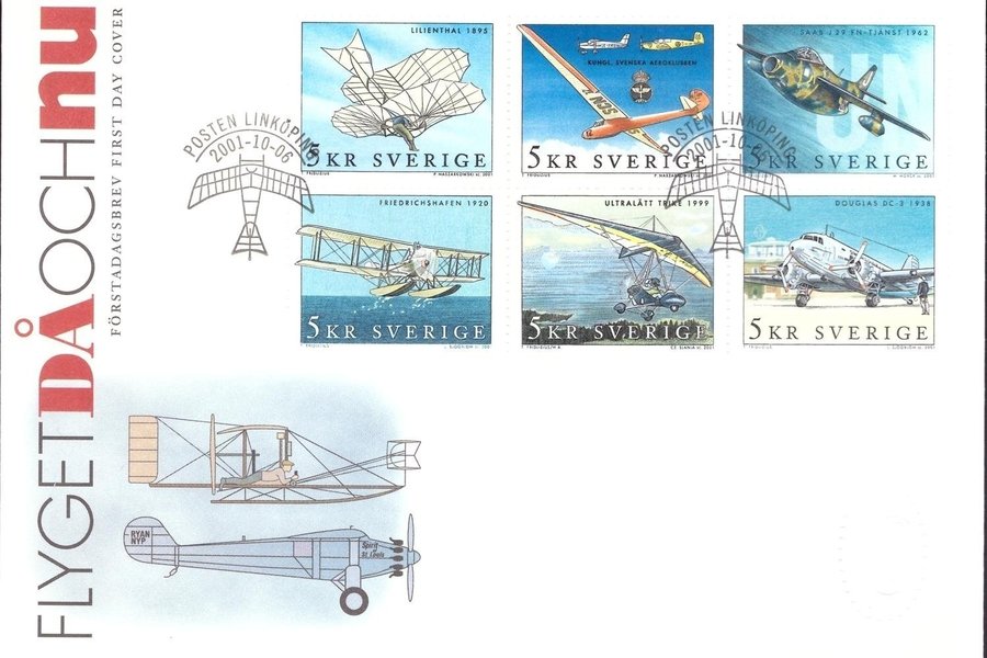 Sverige: FDC 2001-15. Flyget då och nu. Bra ski.. | Köp på Tradera ...