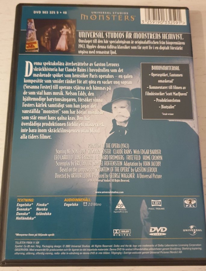 Phantom of the Opera (1943) - Classic Monster C.. | Köp på Tradera ...