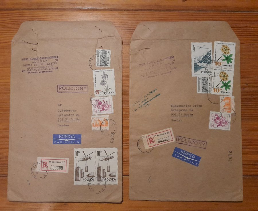 POLEN 2 st REK Flygbrev "Polecony" 1970-talet | Köp på Tradera (734429960)