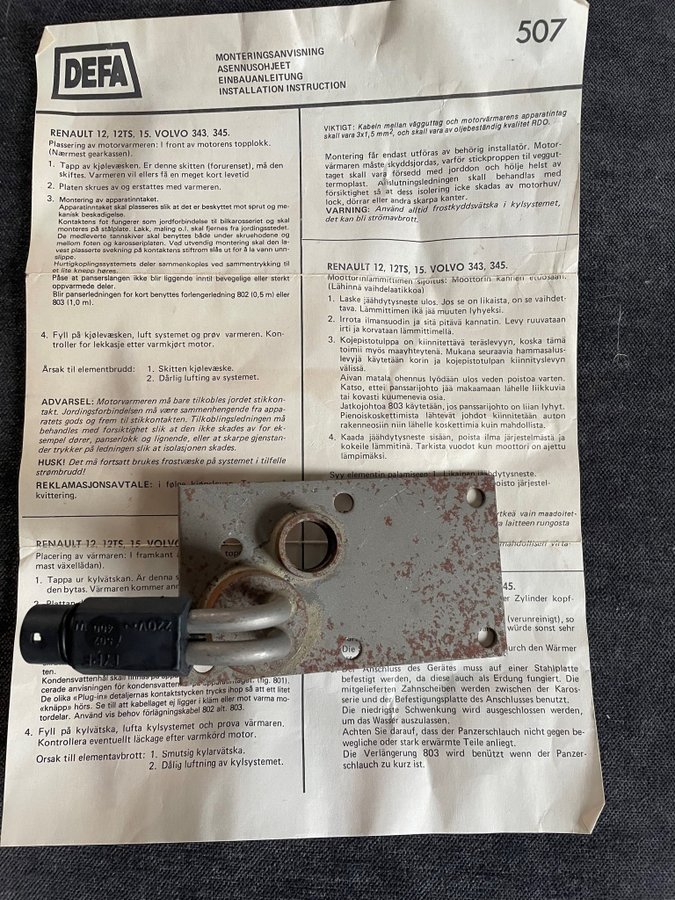 Defa motorvärmare Volvo , Renault | Köp på Tradera (713298759)