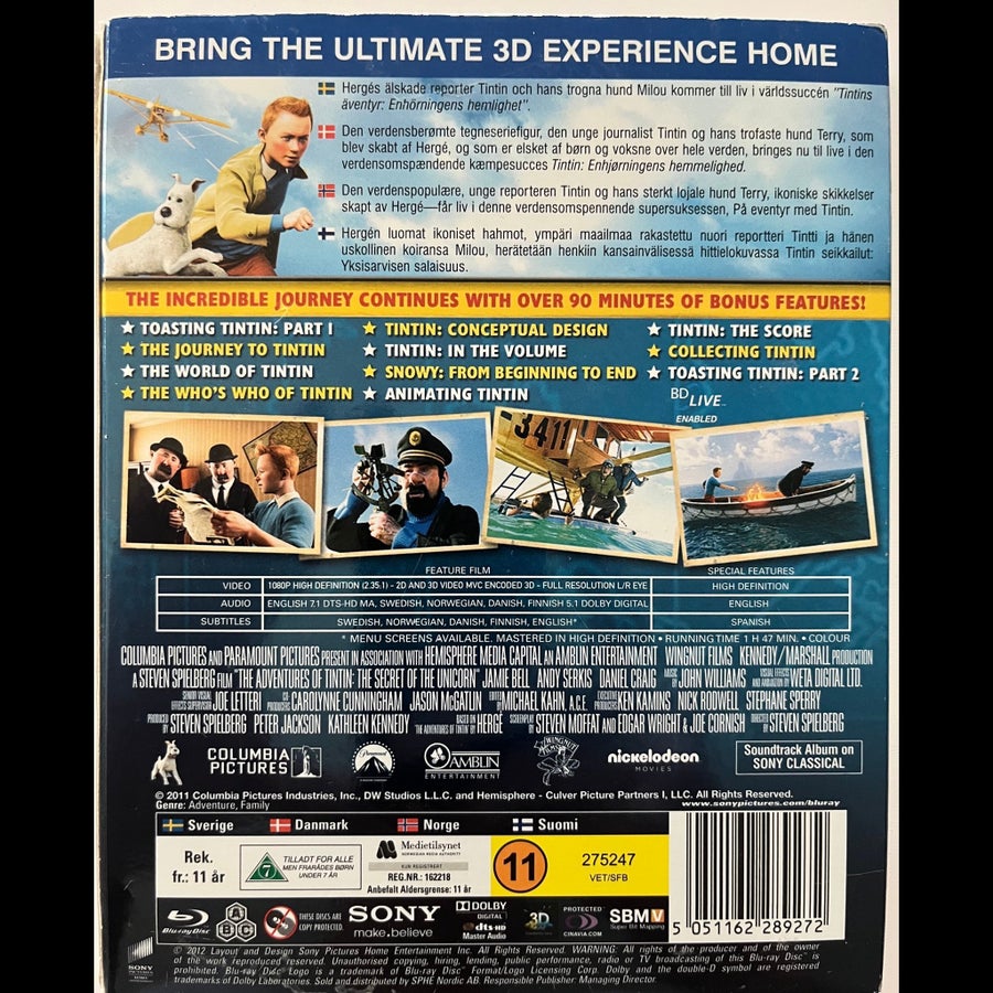 Tintin: Enhörningens hemlighet - 2-Disc Edition.. | Köp på Tradera ...