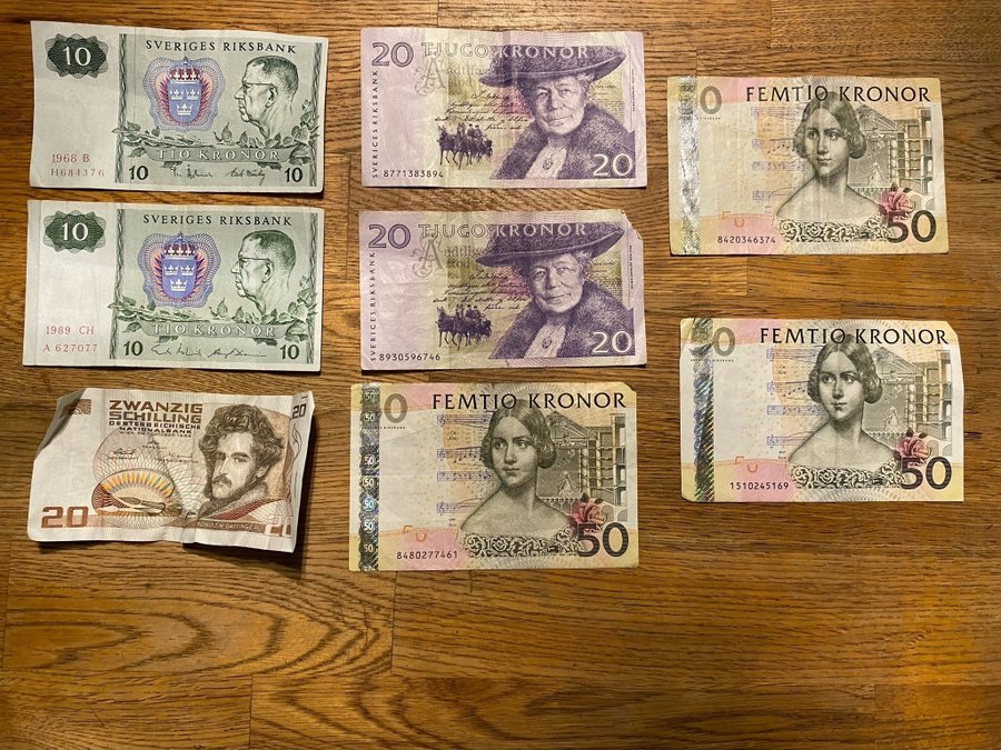Svenska gamla sedlar och en österrikisk | Köp på Tradera (660885056)