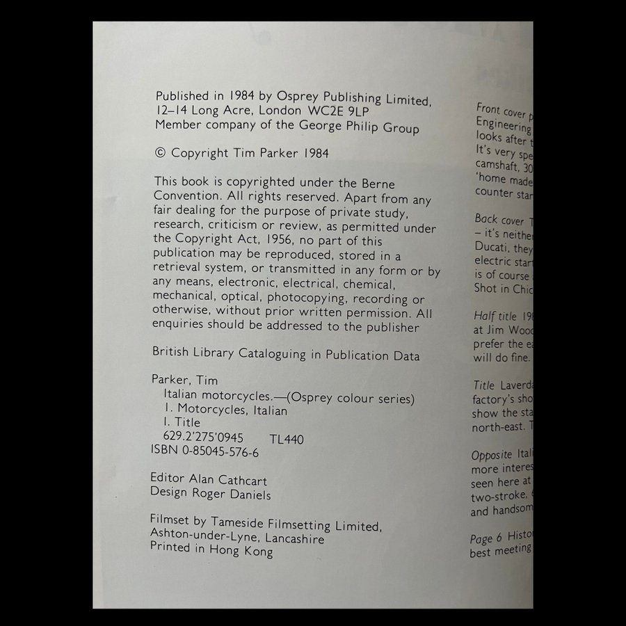 Bok - Italian Motorcycles - Tim Parker | Köp på Tradera (702513914)