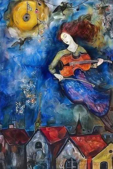 Flygande violinist över stad - Marc Chagall ins.. | Köp på Tradera ...