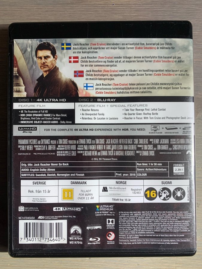 Jack Reacher: Never Go Back / 4K Ultra HD + Blu.. | Köp på Tradera ...