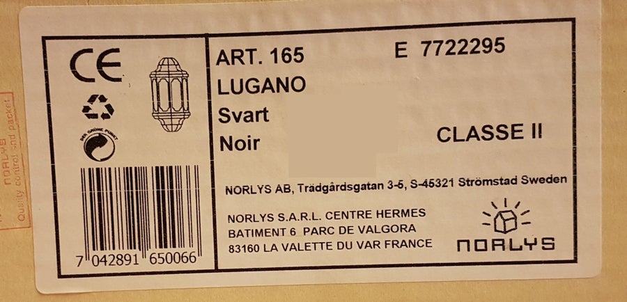Norlys Lugano Vägglampa Svart | Köp på Tradera (736341641)