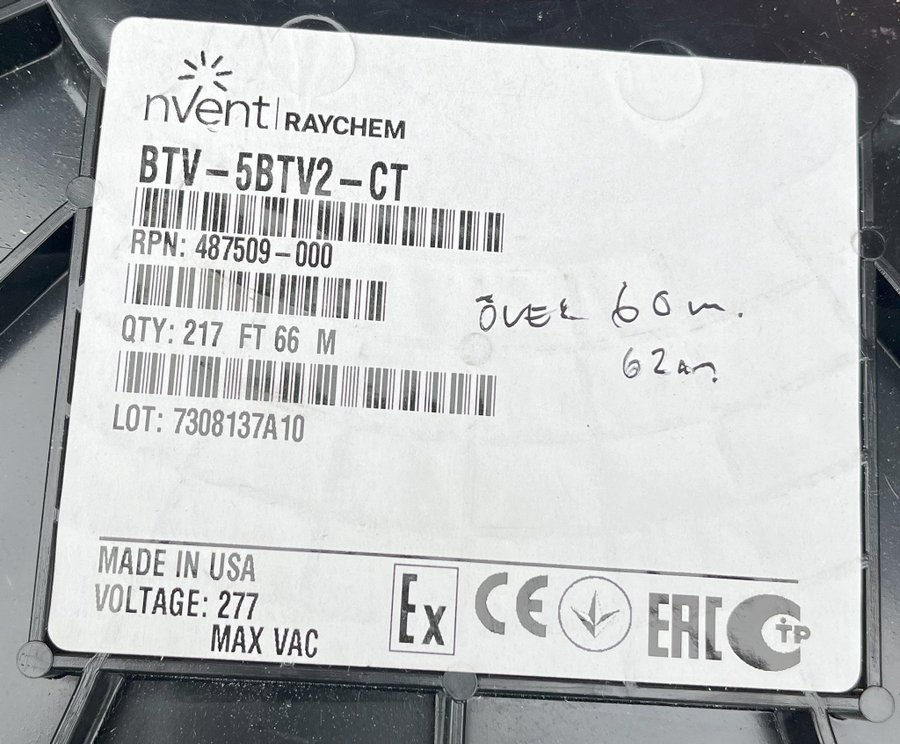 RAYCHEM 5BTV2-CT självbegränsande värmekabel 62m | Köp på Tradera (662341750)